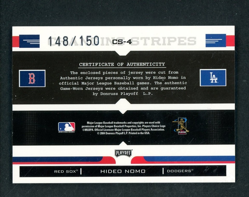 2004 Playoff Prestige Changing Stripes Hideo Nomo dual GU Jersey 148/ ...