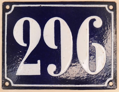 Large old French house number 296 door gate plate plaque enamel steel ...