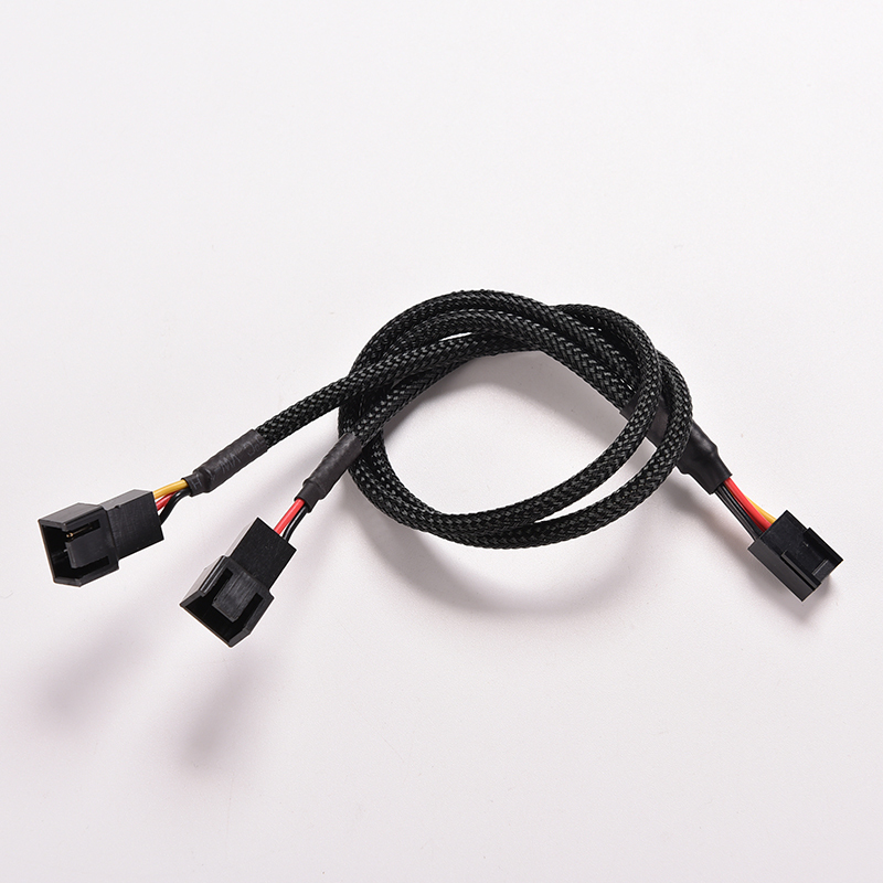 3 Pin Female Y-Splitter Dual Male Power Sleeved Cable Computer Case Fan ...