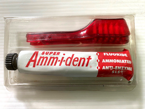Rare Vtg AMMI-DENT TOOTHBRUSH &TOOTHPASTE Travel Size Block Drug Jersey ...