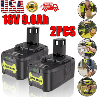 2PACK 18V 9.0Ah Replacement Lithium Battery for Ryobi P102 P200 P201 ...