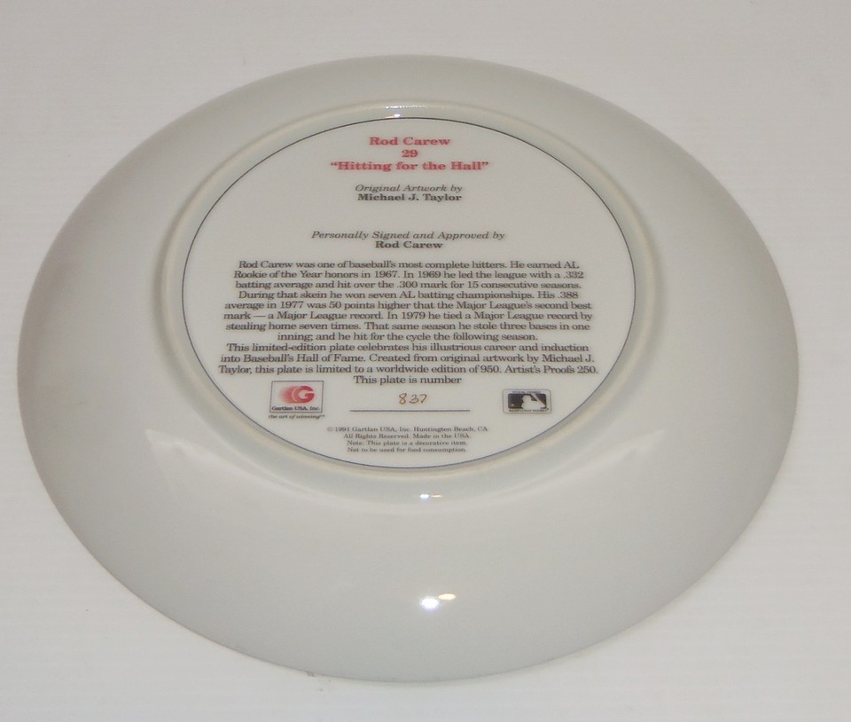 1991 Rod Carew Cartlan Baseball Signed Collector Plat & 2 Photos | eBay