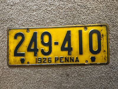 PENNSYLVANIA 1926 LICENSE PLATE YELLOW/BLACK 249-410 15”W X 6”H VINTAGE ...