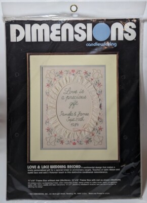 Dimensions LOVE & LACE WEDDING RECORD Embroidery Candlewicking Kit 4126 ...