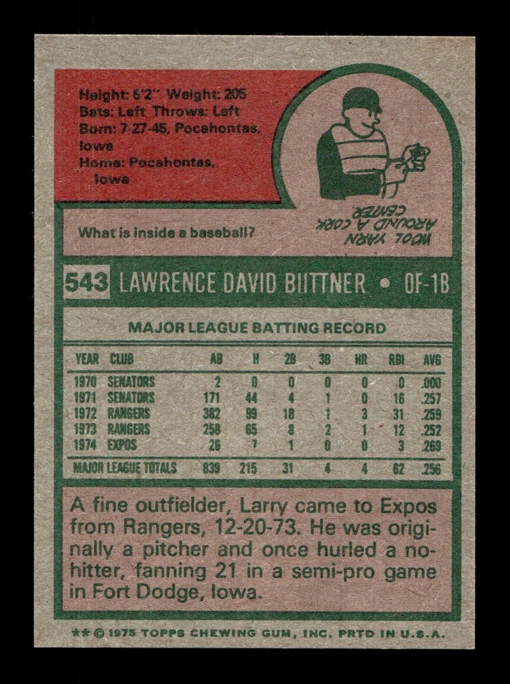 1975 Topps #543 Larry Biittner Expos NEAR MINT *9s | eBay
