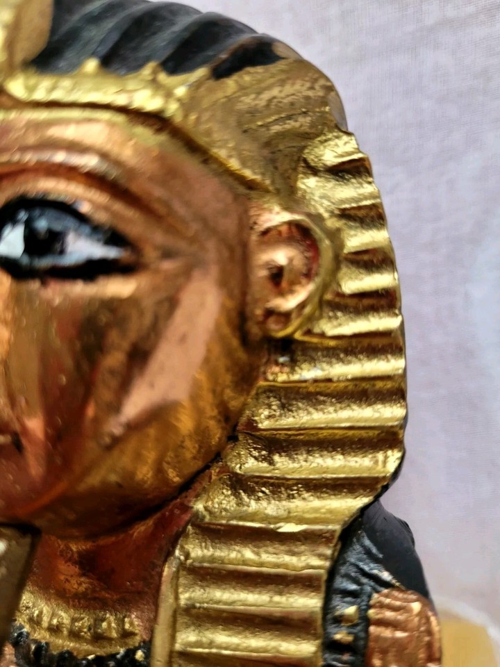 King Tut Tutanhamon Bronze Bust Alabaster Base Handmade Egypt Vintage ...