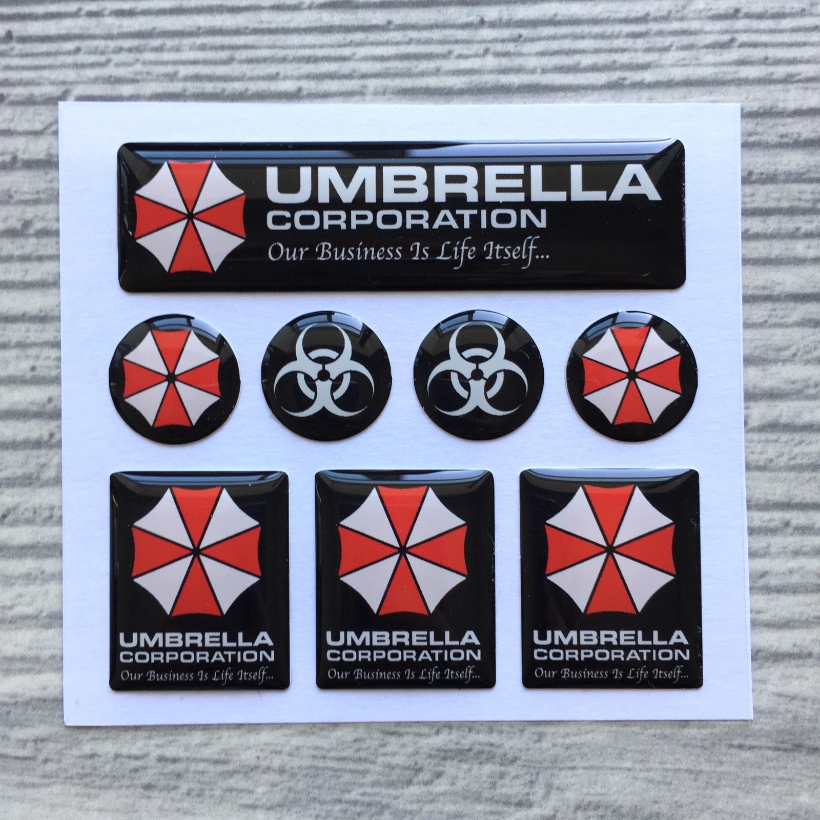 Umbrella Corporation 3d domed emblem decal stickers set 8pc | eBay