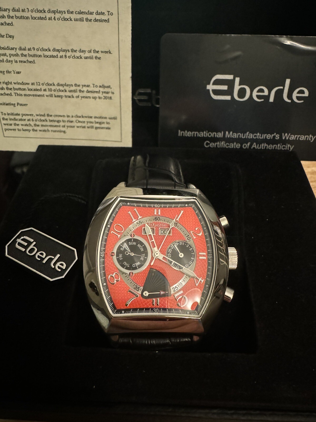 Eberle Automatic Luxury Watch E916-579 3ATM WR Genuine Leather Band-New ...