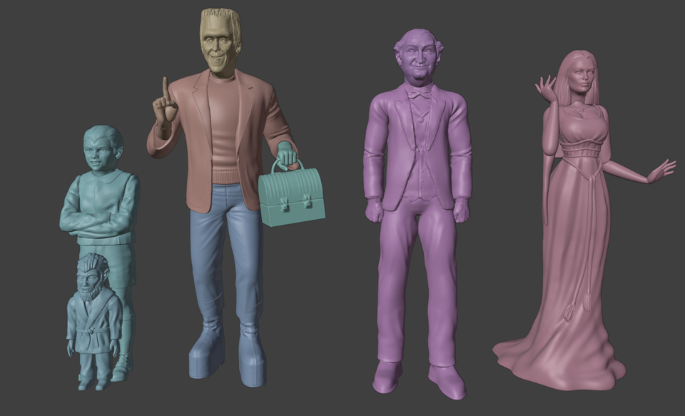 The Munsters Herman Lily Grandpa Marilyn Eddie + SPOT 9 Piece Set 3D ...