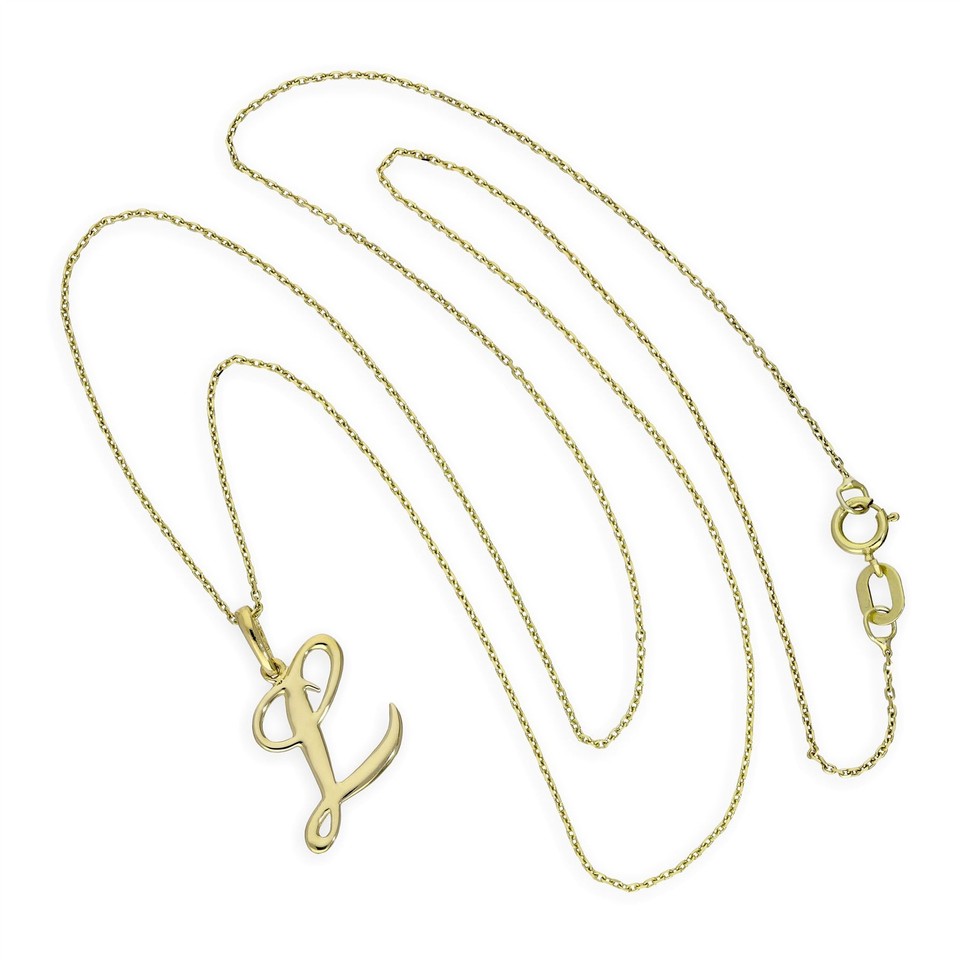 9ct Gold Fancy Calligraphy Script Letter L Necklace 16 - 20 Inches ...