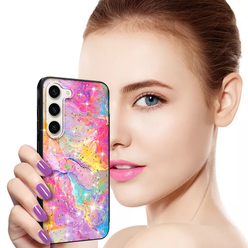 For Samsung Galaxy S23 Ultra /S23+ /S23 Case Marble Rainbow Glitter TPU ...