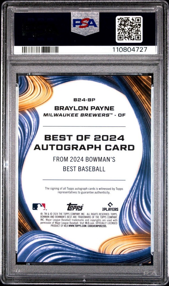 2024 BRAYLON PAYNE Bowman’s Best TRUE BLUE Ref /150 AUTO Brewers RC PSA ...
