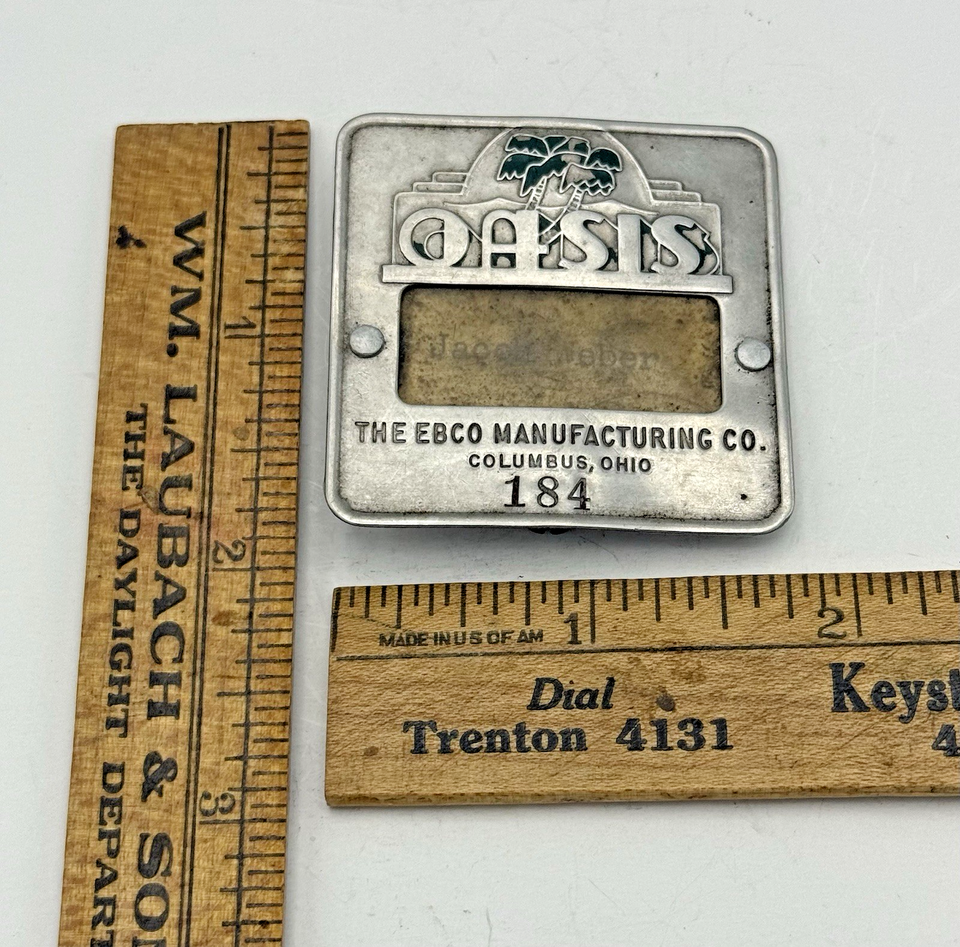 Vintage Oasis Ebco Manufacturing Co. Employee Photo ID Badge Columbus ...