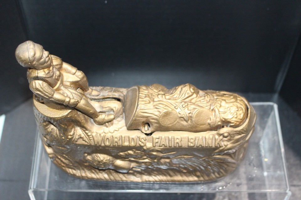 Vintage Columbus Worlds Fair Cast Iron Mechanical Bank Book Of ...