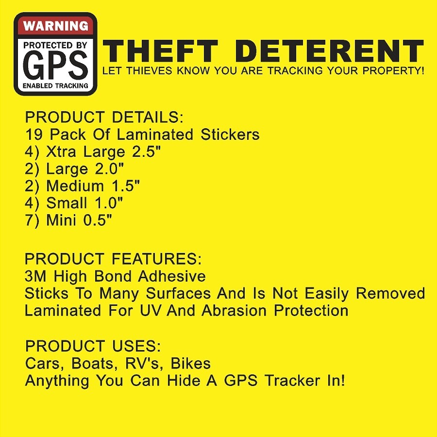 19 PACK GPS Tracking Warning Theft Deterent Laminated Stickers High ...