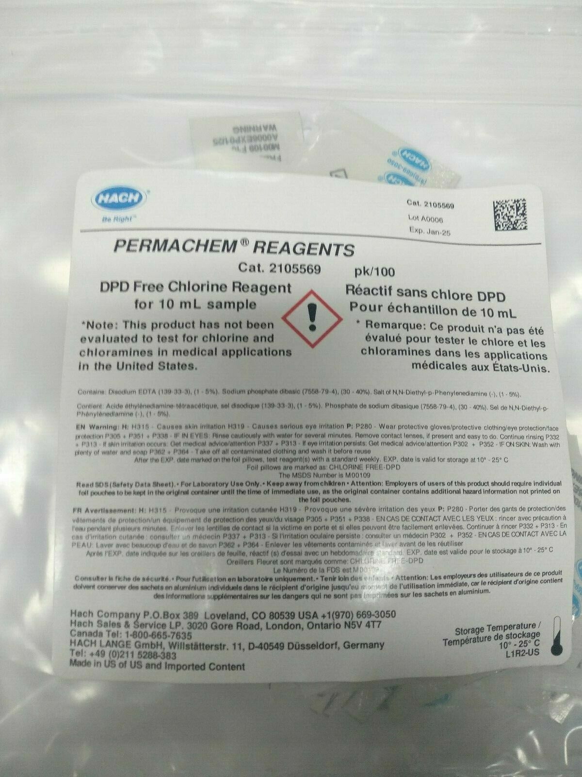 Hach DPD Free Chlorine Reagent-pk/100 for 10 mL sample | eBay