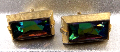 Swank Vintage Costume Cufflinks Multicolor Glass Rectangle Gold tone 3/ ...