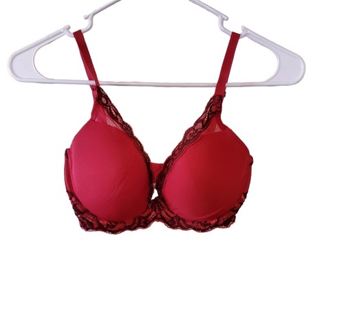 Natori Feathers Bra Demi Plunge T Shirt Size 30DDD Cranberry Red Lace ...
