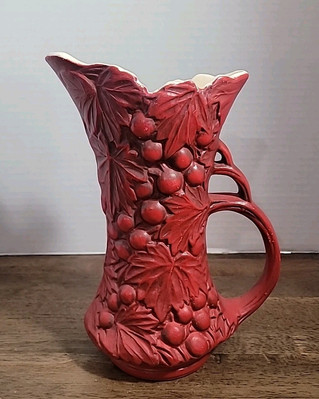 Vintage McCoy Pottery Grape Vine Pattern Pitcher Ewer Vase 641 Red 9 ...