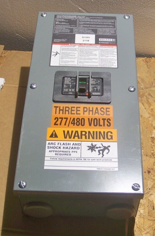 BDL36100/B125S Square D breaker with NEMA1 enclosure 100 amp 480 volt ...