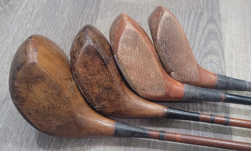 4 Antique Vintage Spalding Bobby Jones Golf Clubs Driver Brassie Spoon ...