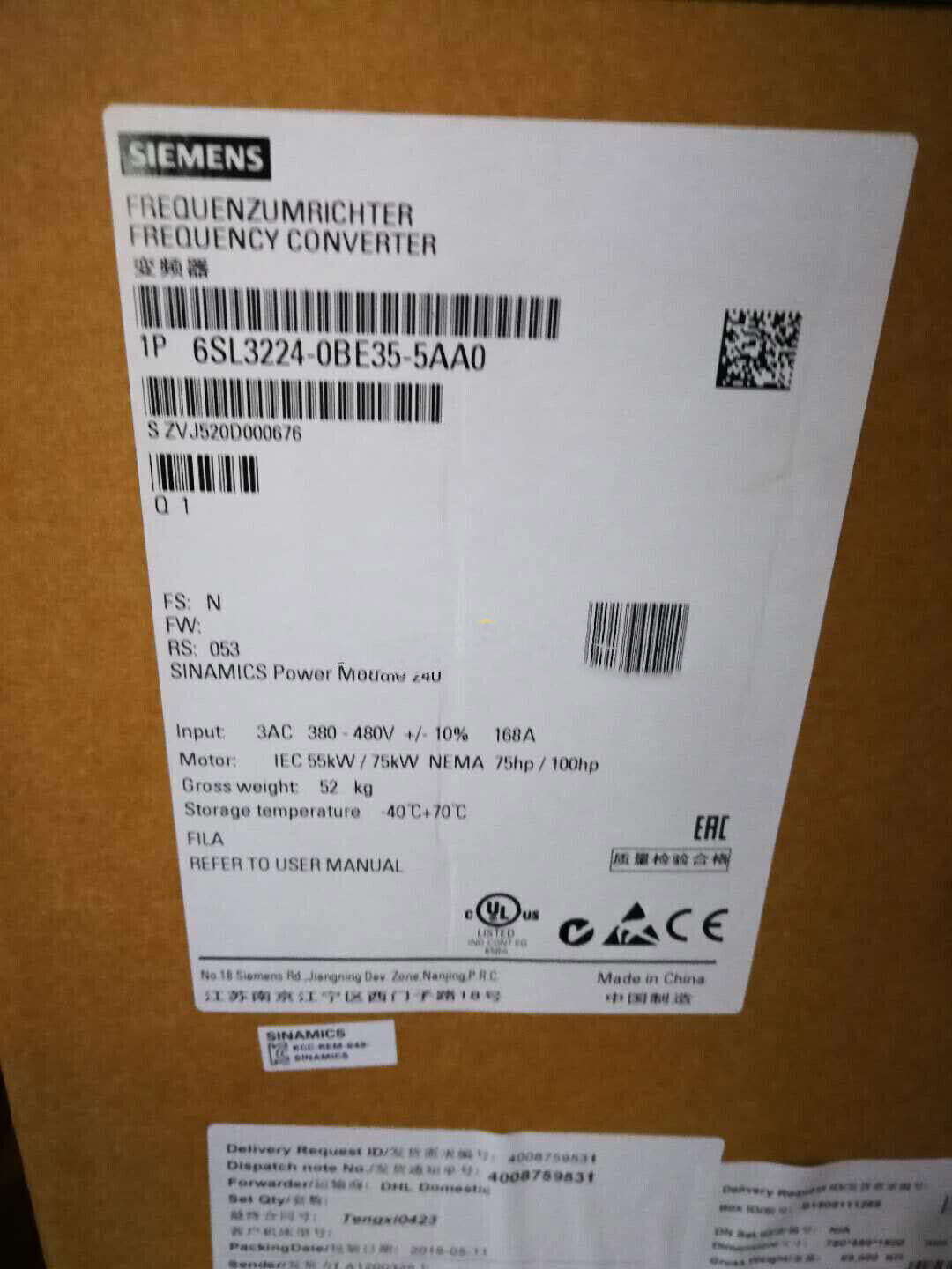6SL3224-0BE35-5AA0 NEW SIEMENS SINAMICS G120 POWER MODULE 6SL3224-0BE35 ...