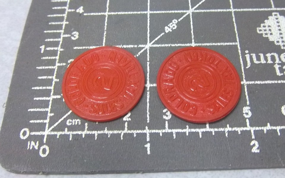 Vintage 2 Colorado red plastic State Sales Tax Token Coin , 2 mill ...