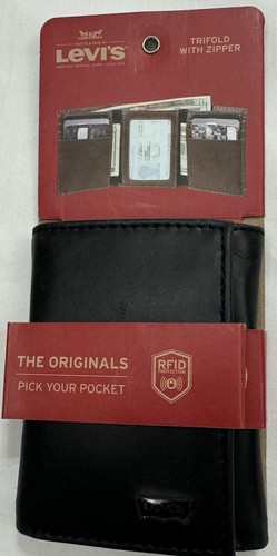 New Levi's Men' Genuine Leather Trifold Wallet Black Color $15.99 ...