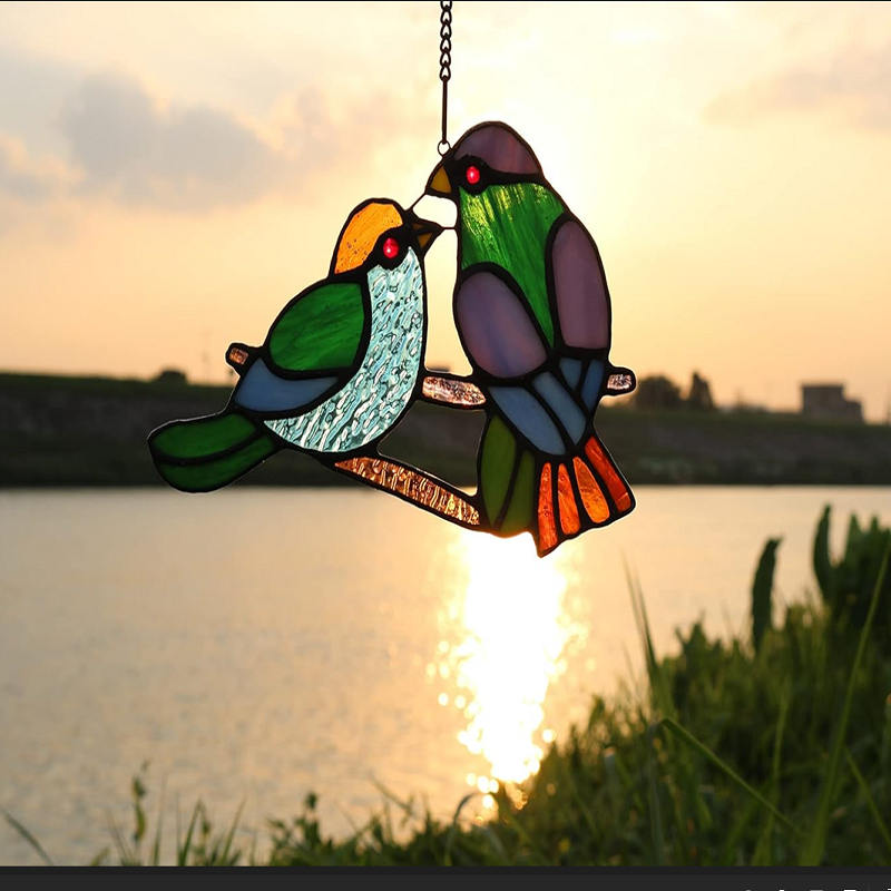 Stained Glass Lover Bird Suncatcher Hanging Decor | eBay