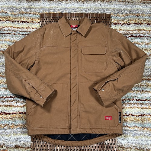 Dickies FR Insulated Jacket Fire Resistant Brown Canvas Zip Button Coat ...