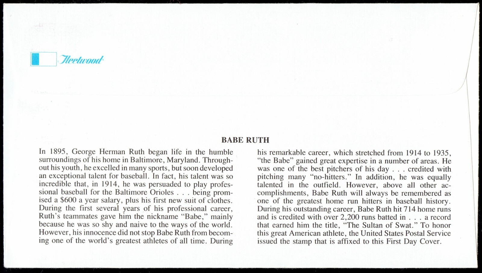 US 2046 Babe Ruth 20c FDC Jul 6, 1983 Koslow Cachet VF F2046-15 | eBay