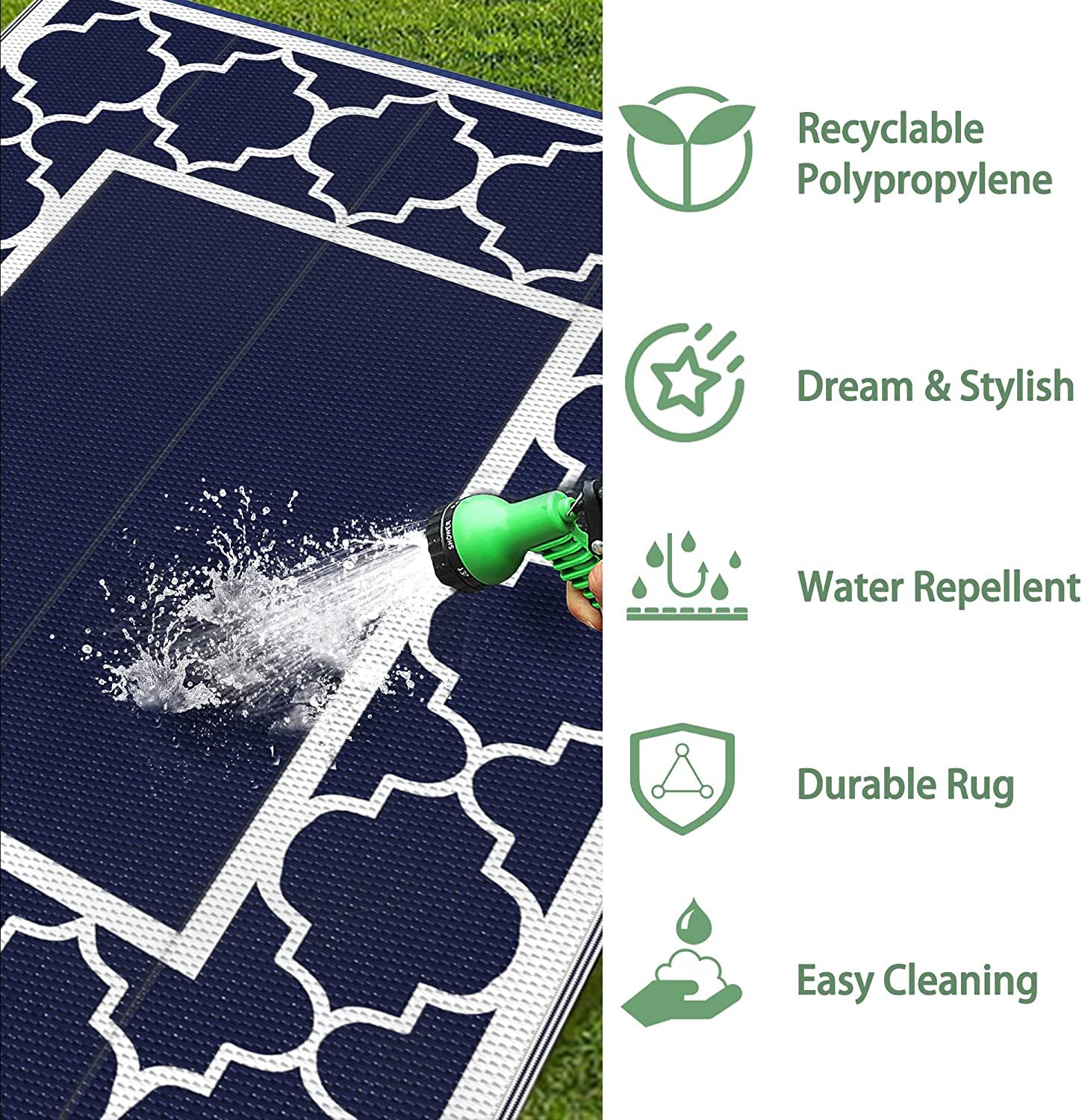 Reversible Outdoor Plastic Rug Waterproof Patio Camping Carpet Plastic ...