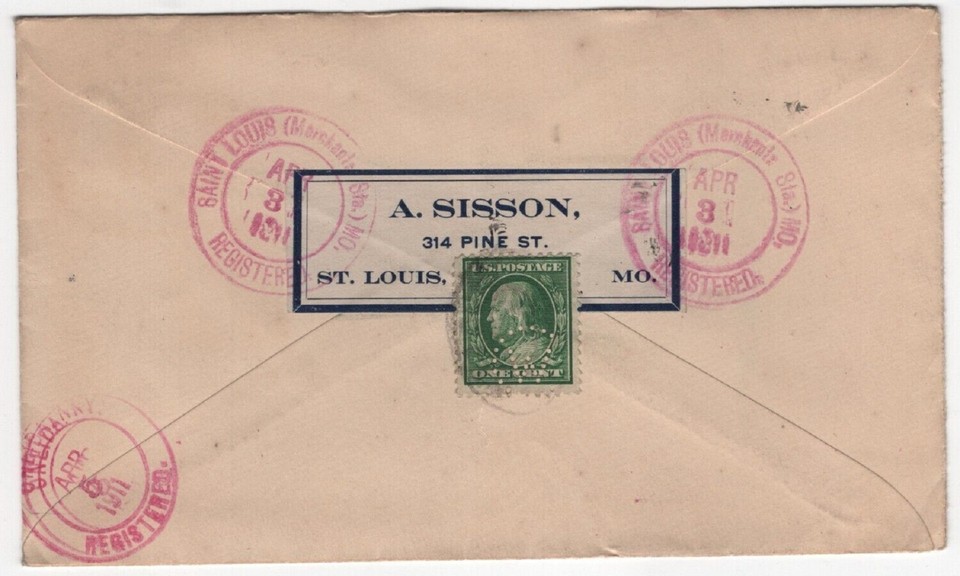 374a or 331a - COMPLETE BOOKLET PANE - APR 3, 1911 REG Cover MO to NY ...