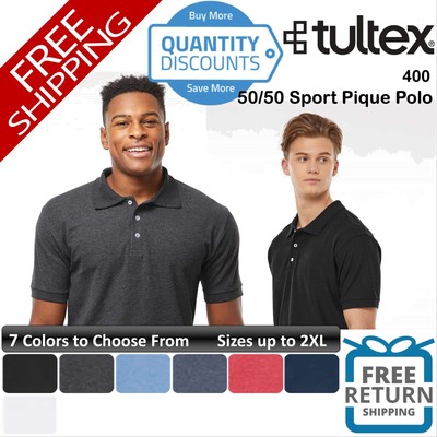 🔥 Tultex Men 50/50 Blend Sports Polo Shirt Short Sleeve Up To 2XL 400 ...