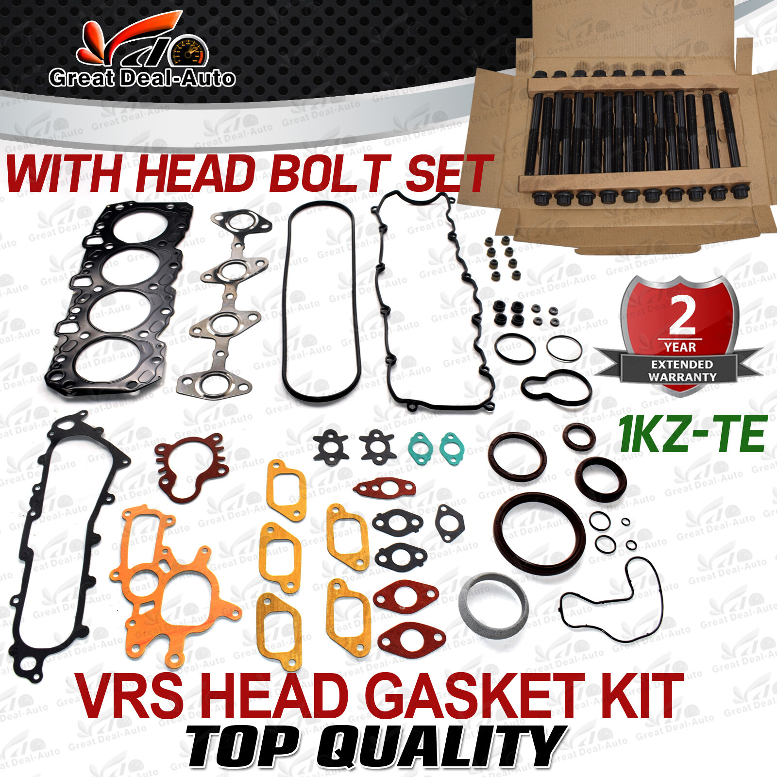 VRS Gasket Set and Head Bolts for Toyota 1KZ-TE Landcruiser Prado KZJ95 ...