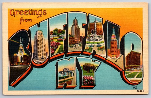 Greetings From Buffalo NY~City Hall~Bridge~Buffalo~Large Letter Linen ...