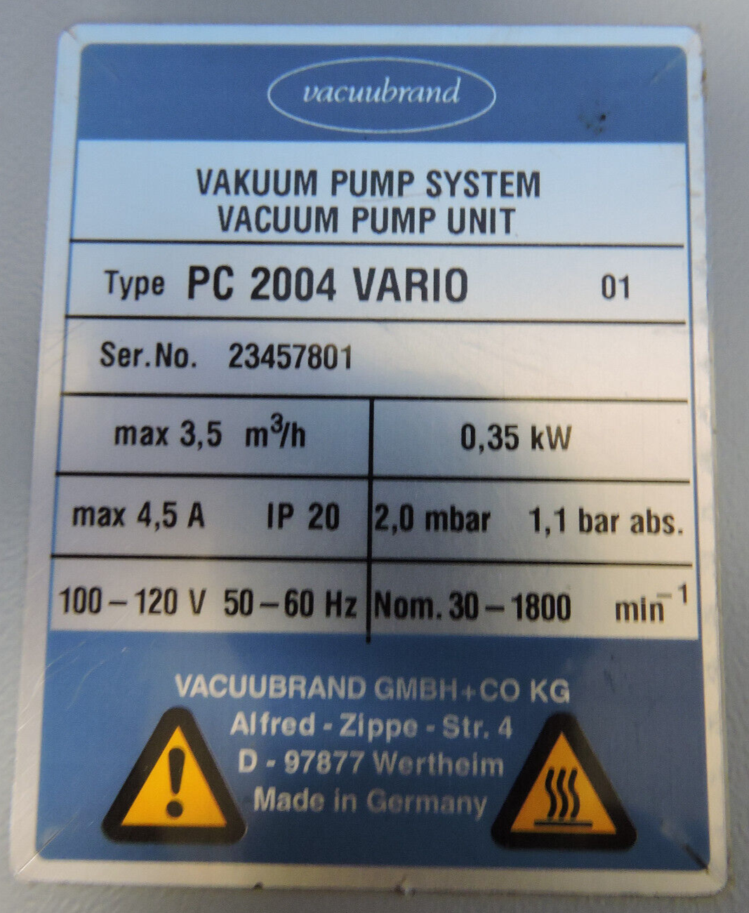 VACUUBRAND Vacuum Pump for PC 2004 VARIO Chemistry Vacuum Pump | eBay