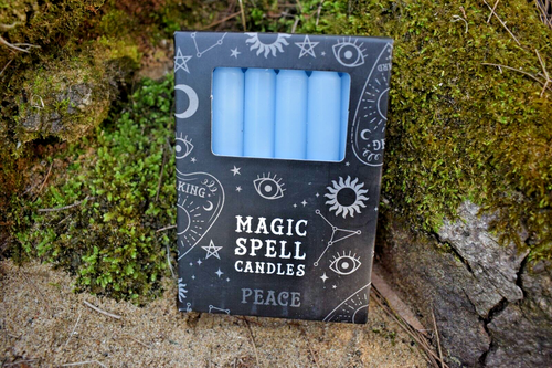 Light Blue Coloured Magick SPELL CANDLES for PEACE Pkt of 12 Tapered ...