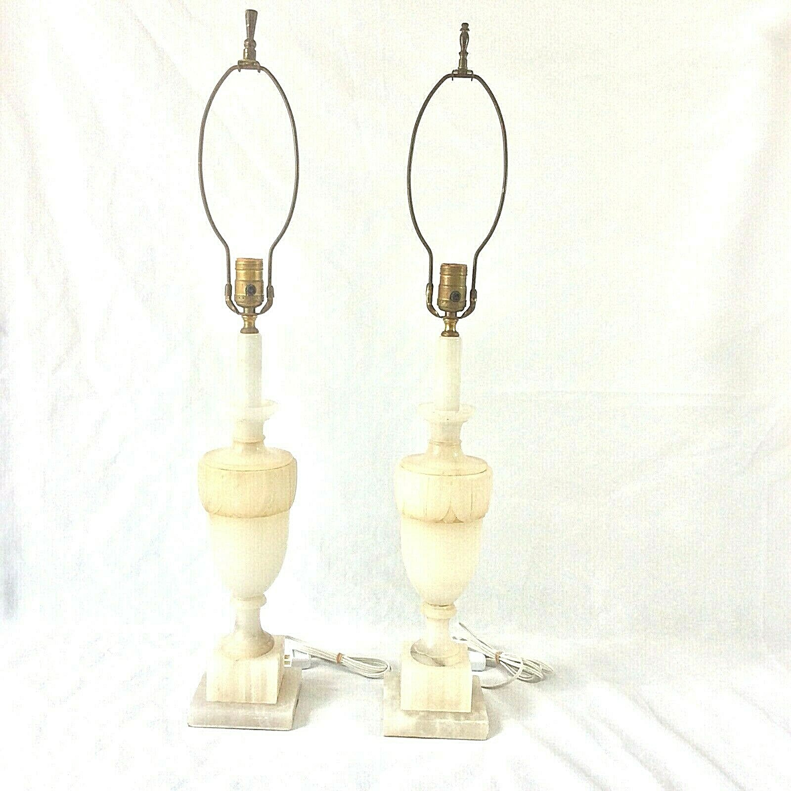 ALABASTER LAMPS SET 2 VTG REWIRED NEW CORD VINTAGE HARPS & BRASS ...