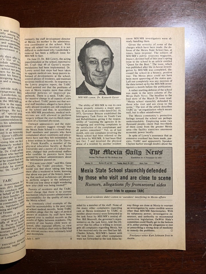 The Texas Observer July 1 1977 Railroads Mexia State School Molly Ivins ...