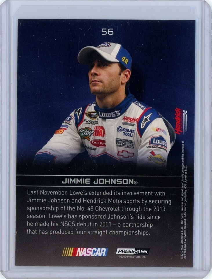 2010 PRESS PASS NASCAR SUITED UP PREMIUM JIMMIE JOHNSON #56 | eBay