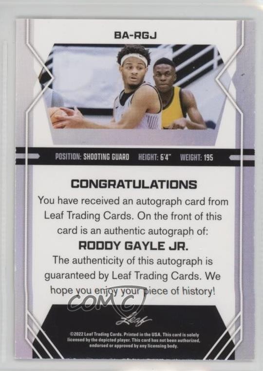 2022-23 Leaf Draft Base Auto White /99 Roddy Gayle Jr #BA-RGJ Auto | eBay