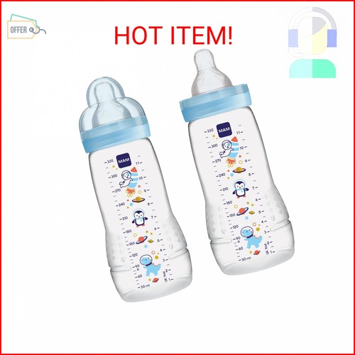 MAM Easy Active Baby Bottles 11oz, Fast Flow Skinsoft Silicone Nipple ...
