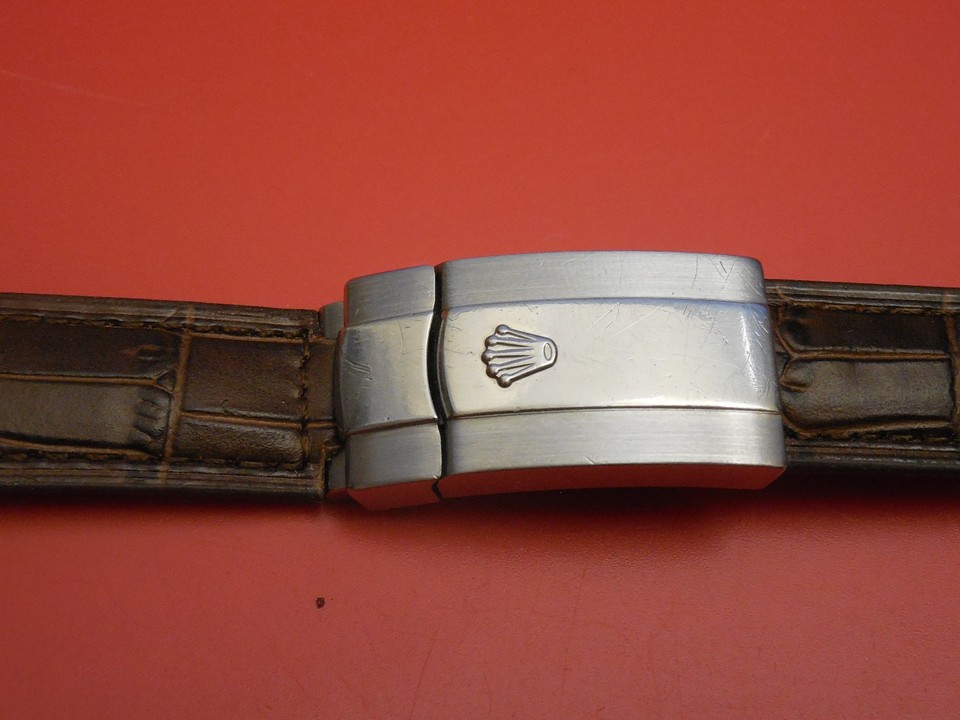 ROLEX SOLID STEEL DEPLOYMENT CLASP BUCKLE BAND BRACELET 20MM LEATHER ...