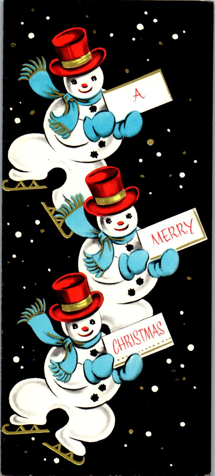 Ice Skating Snowman Trio of Snowmen VTG Christmas Greeting Card | eBay
