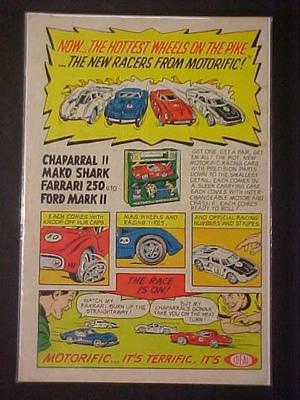 OLD IDEAL TOYS MOTORIFIC RACING SLOT CARS RACE SET TOY AD~ VINTAGE ...