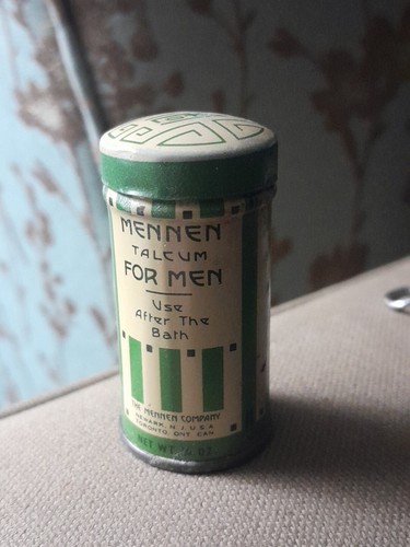 VINTAGE MENNEN FOR MEN TALC TIN TALCUM POWDER ADVERTISING SAMPLE SIZE 1 ...