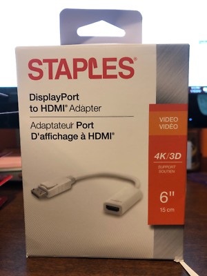 Staples 6" DisplayPort to HDMI Adapter 4K/3D- White | eBay