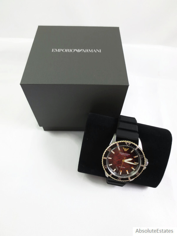 NEW Emporio Armani Red & Black Silicone Silver Gold Automatic Watch ...