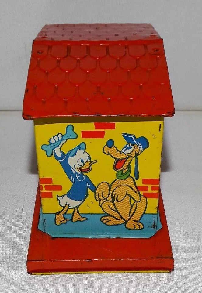 EX! DISNEY 1950's "2nd NATIONAL DONALD DUCK MECHANICAL TIN BANK"-RED ...